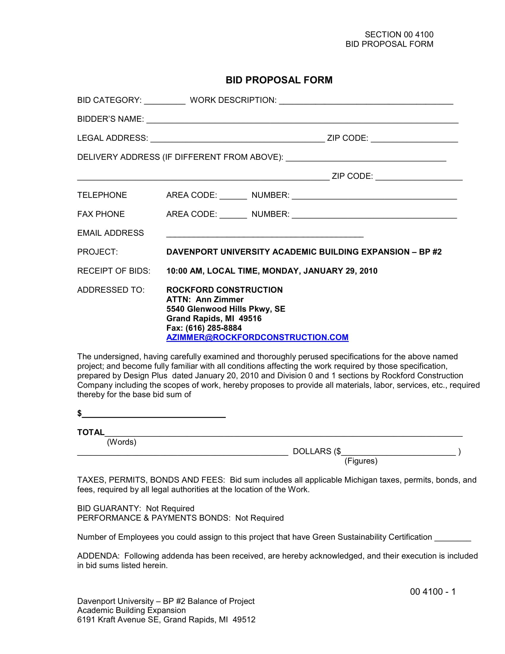 Plumbing Proposal Template Free Calendar For Planning