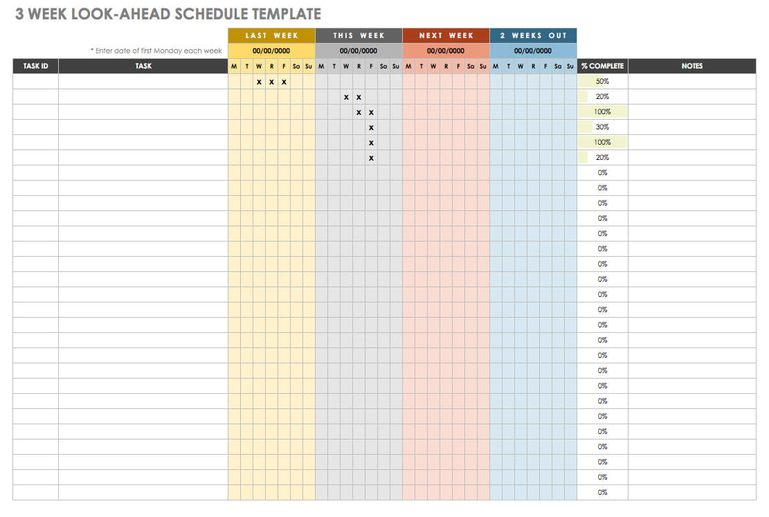 Look Ahead Schedule Template Calendar For Planning