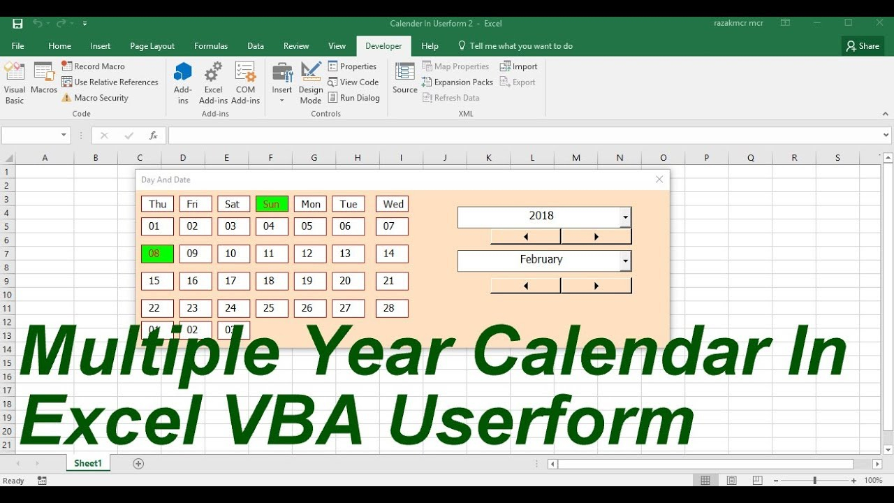 Excel Vba Calendar Calendar For Planning