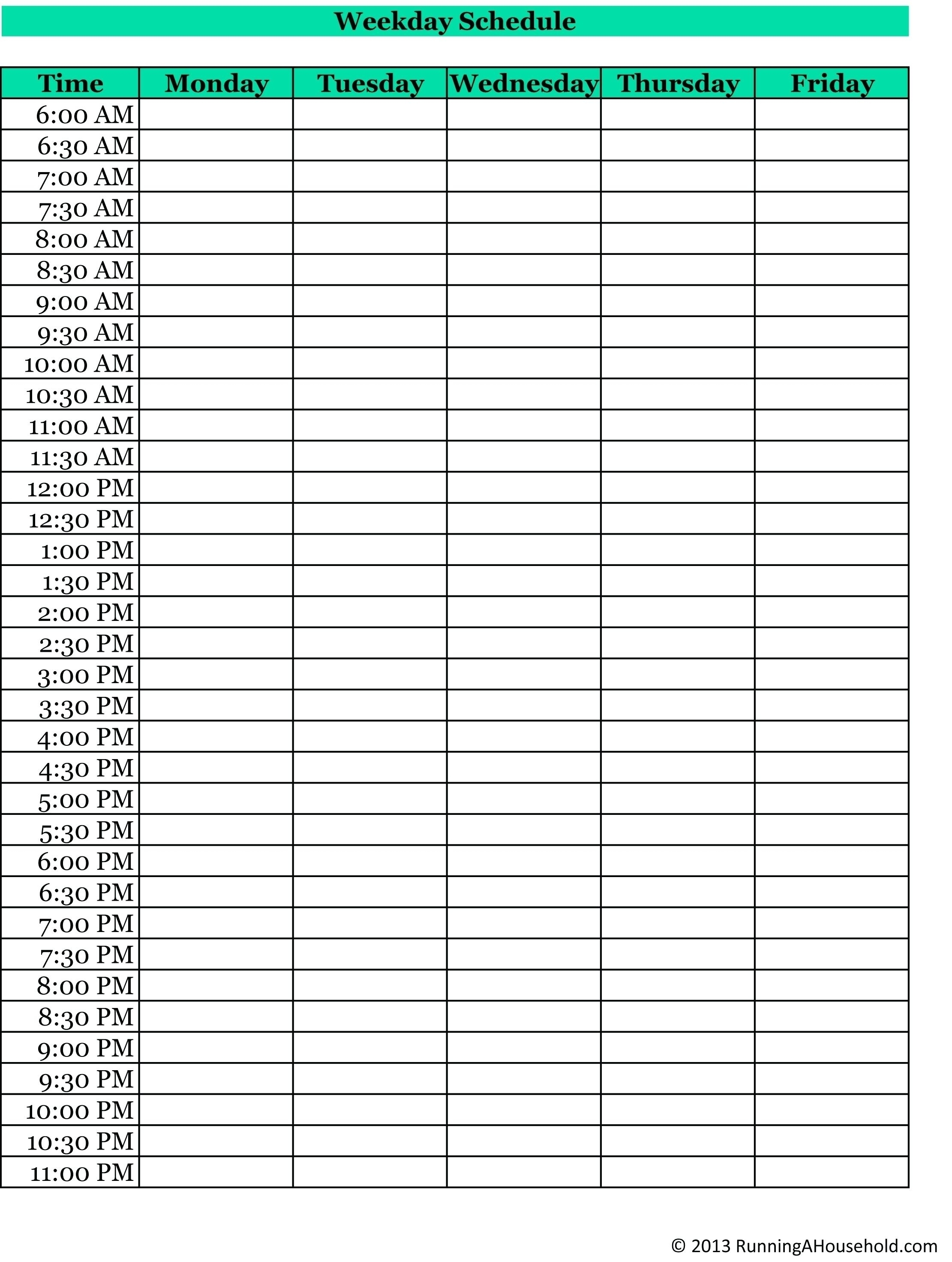 Daily Calendar Template 30 Minute Increments Calendar For Planning