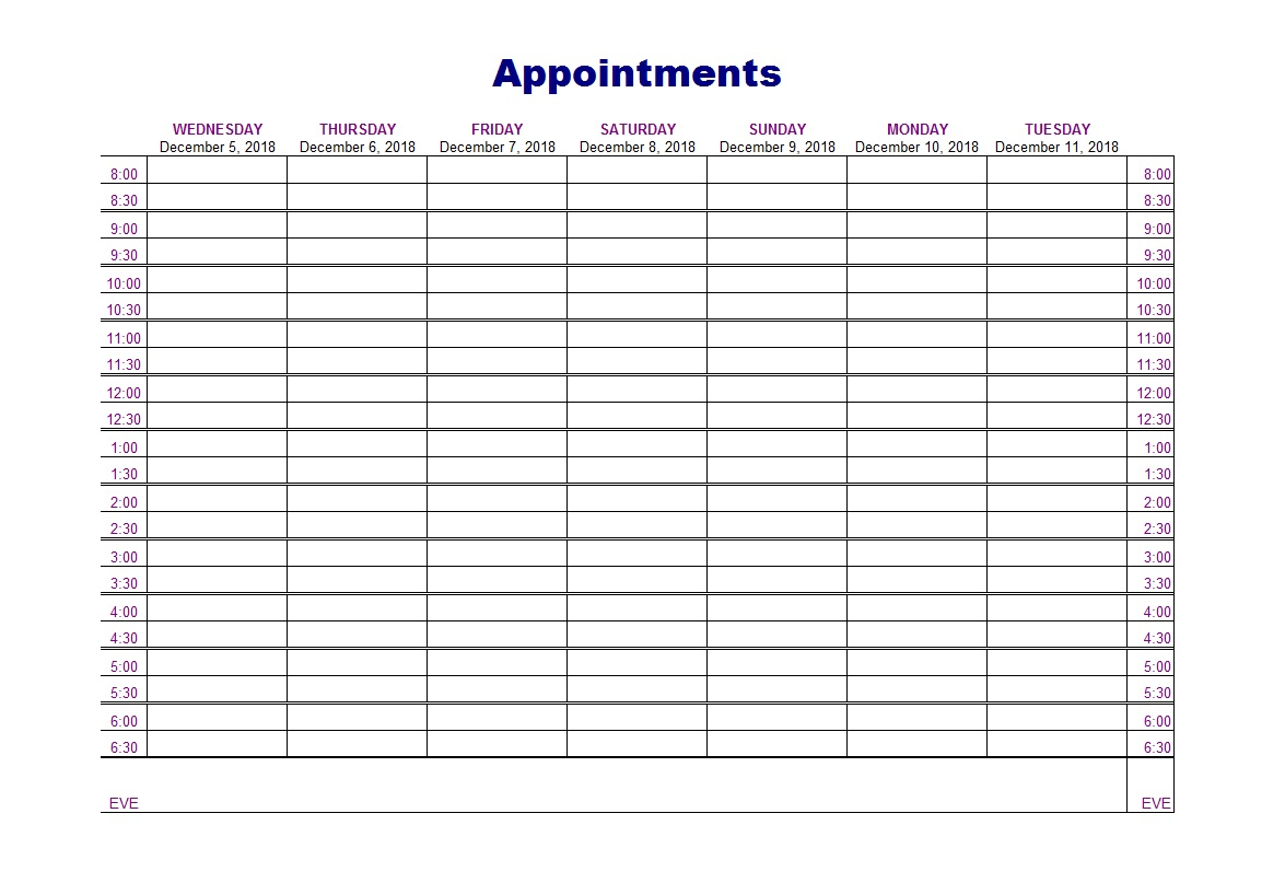 Daily Calendar Template 30 Minute Increments Calendar For Planning